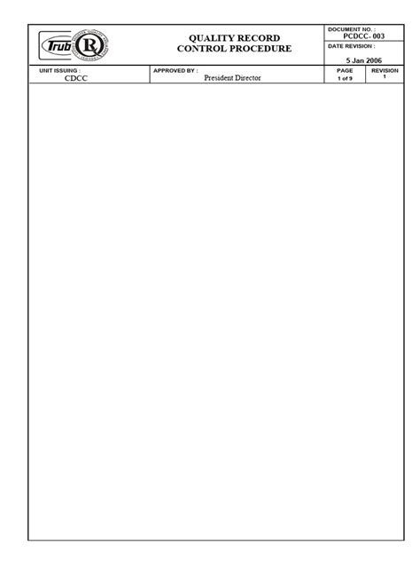 Quality Record Control Procedure Rev 1 Ok Pdf