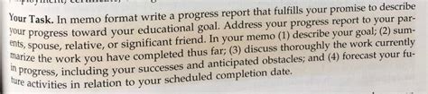 Your Task In Memo Format Write A Progress Report