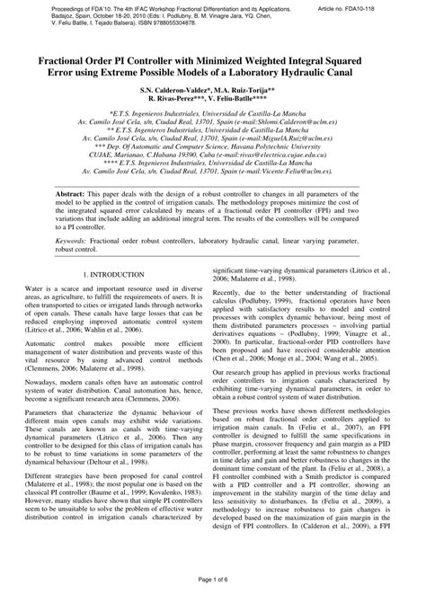 Pdf Fractional Order Pi Controller With Minimized Weighted Integral