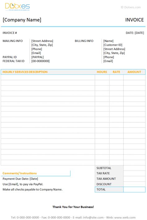 Invoice Template With Hours And Rate