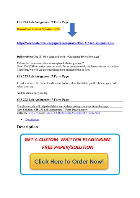 Cis 273 Lab Assignment 7 Form Page Download Instant Solution 9 Css