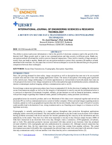 Pdf A Review On Secure Data Transmission Using Cryptographic Techniques