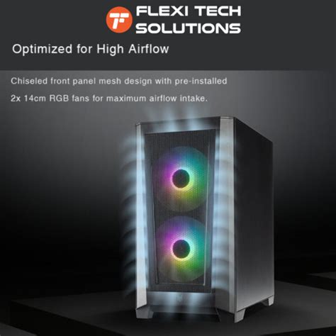 TECWARE Edge M2 TG ARGB MATX Case Black PC Desktop Casing Flexi Tech