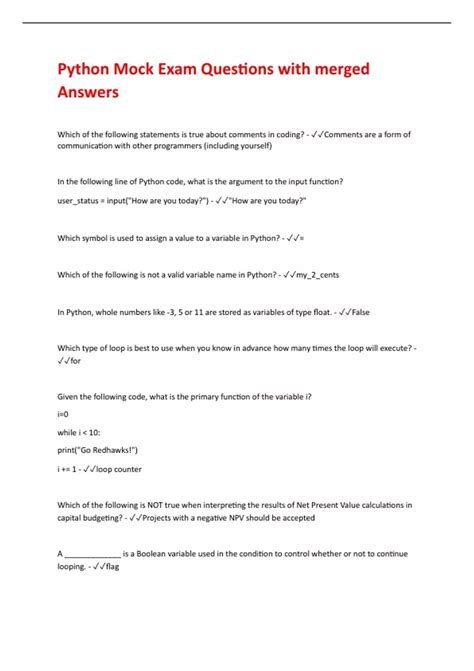 Python Mock Exam Questions With Merged Answers Programming For Python Language Stuvia Us