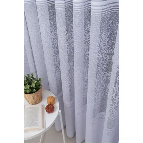 Тюль жакард білий з імітованою вишивкою та смугами T874w