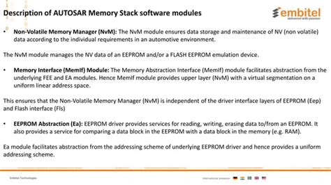 Autosar Memory Stcak Memstack Pptx Data Storage And Warehousing Computing