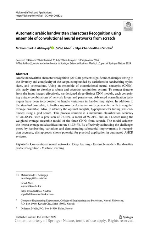 Automatic Arabic Handwritten Characters Recognition Using Ensemble Of Convolutional Neural