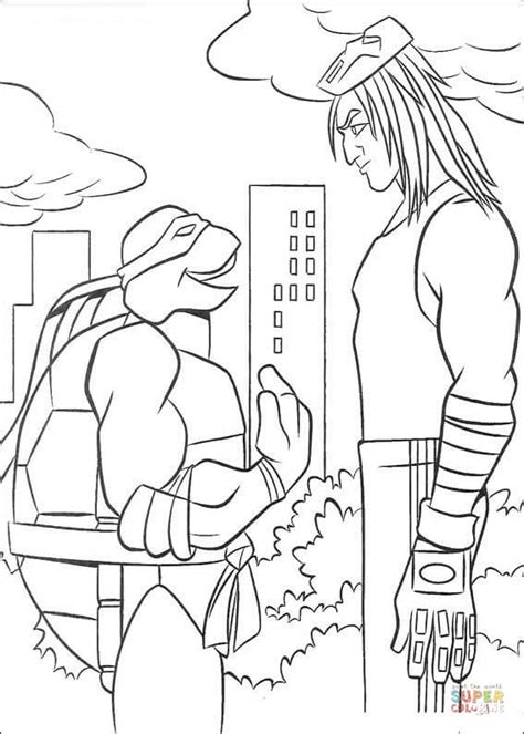 Casey Jones Is Talking With Ninja Turtle Coloring Page Free Printable Coloring Pages