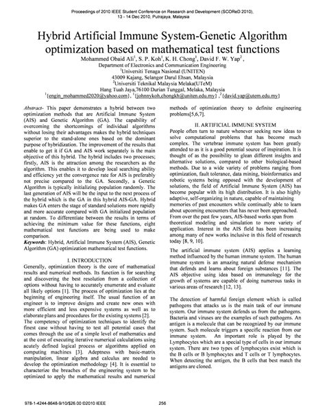 Pdf Hybrid Artificial Immune System Genetic Algorithm Optimization Based On Mathematical Test