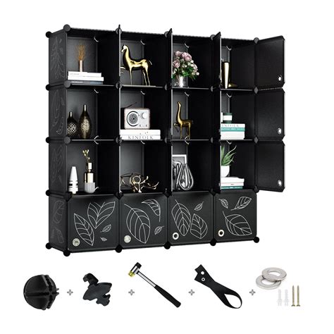 Greenstell Diy Cube Storage 16 Cubes Black With Doors