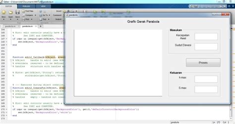tampilan gui matlab gerak parabola pemrograman matlab