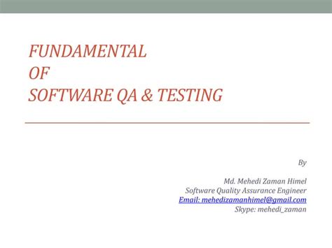Fundamentals Of Software Quality Assurance And Testing Pptx