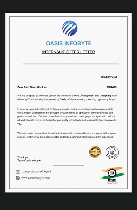 Gauri Patil On Linkedin Webdevelopment Intership Oasisinfobyte