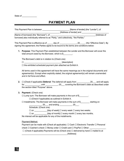 Medical Payment Plan Agreement Template
