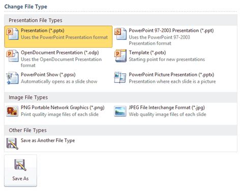 Save And Send Tab In Backstage View In PowerPoint 2010 For Windows