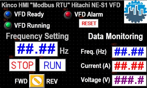 HMI Kinco Modbus RTU Hitachi NE S VFD Tutorial Plc