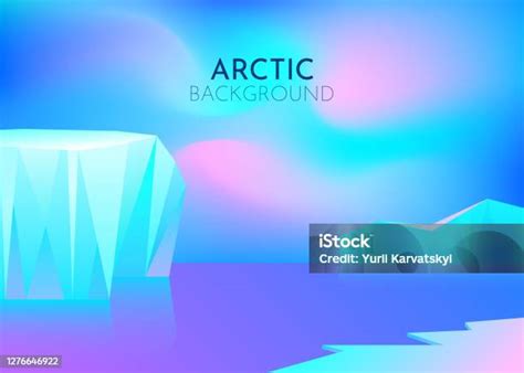 벡터 추상 적 배경입니다 미니멀 한 스타일 플랫 컨셉 물에 빙산 북극의 오로라 밤 보리얼 바다에 차가운 얼음 웹 사이트 템플릿입니다 Ui 디자인 0명에 대한 스톡 벡터 아트