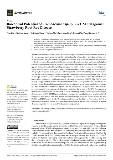 Pdf Biocontrol Potential Of Trichoderma Asperellum Cmt10 Against