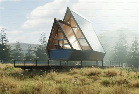 A Large Triangular Shaped Building Sitting On Top Of A Lush Green Field Photo Futuristic Image