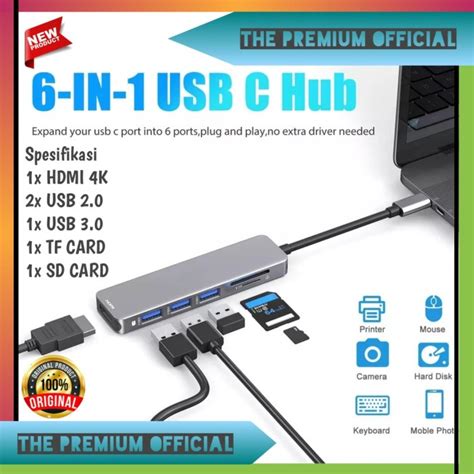 Jual Extension In Adapter Multiport Usb C Hub Dongle With Hdmi Usb Sd Card Shopee