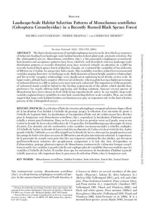 Pdf Landscape Scale Habitat Selection Patterns Of Monochamus Scutellatus Coleoptera