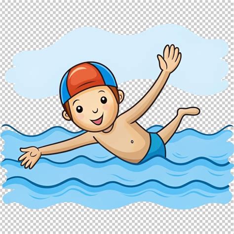 在透明背景上手繪的游泳卡通 Premium Ai Generated Psd