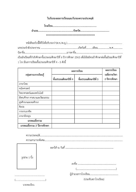 ใบรับรองผลการเรียนสำหร โรงเรียนกาญจนาภิเษกวิทยาลัย กระบี่