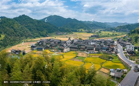 航拍湖南通道横岭侗寨秋收稻田图片素材下载 建筑摄影素材下的乡村小镇图片素材 汇图网