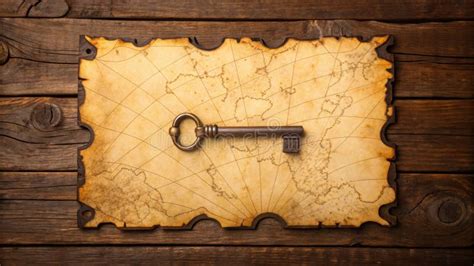 Vintage Key Resting On An Aged Treasure Map Evoking Curiosity About