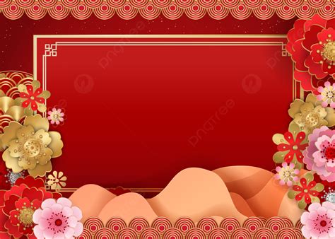 구정 설날 종이 컷 봄 축제 테두리 빨간색 붉은 매화 중국 스타일 웨이브 클래식 황금 구정 전통 축제 테두리 중국 스타일 구정 민속 관습 새해 복 많이 받으세요 붉은 꽃