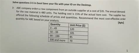 Solved Solve Questions 3 5 In Excel Save Your File With Chegg