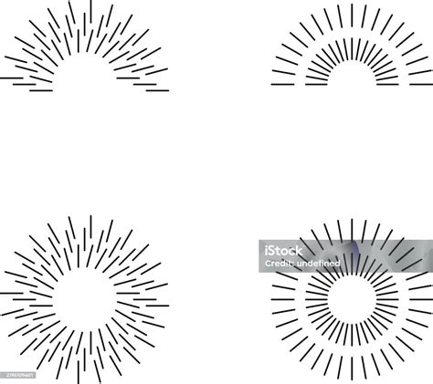 빈티지 햇살 파열 광선 일출 불꽃 놀이 별 폭발 폭발 폭발 일몰 별 손으로 그린 컬렉션 방사형 일몰 빔 광선 빛나는 불꽃 복고풍 빛나는 햇살 트렌디 한 벡터 배지 세트