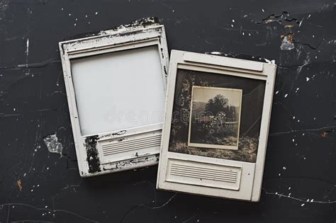 Two Polaroid Photo Frames With Grunge Edges One Blank And The Other Showing An Old Photograph