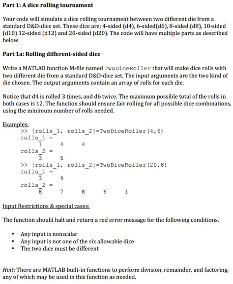Solved Your Code Will Simulate A Dice Rolling Tournament