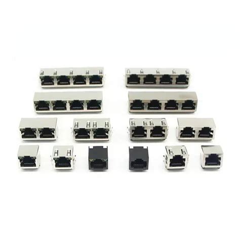 Quad 1x4 Port Shielded 1000 Base T Female Led Fast Jack Ethernet Network Pcb Cat5 Cat6 Cat7 Rj45