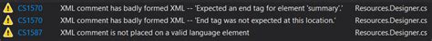 generatedocumentationfile causes cs warnings to appear in resources