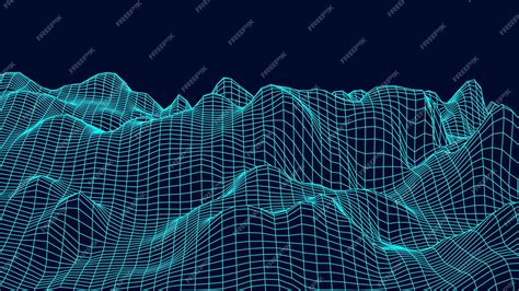 Premium Vector Abstract Wireframe Landscape On Blue Background Technology Vector Grid Digital
