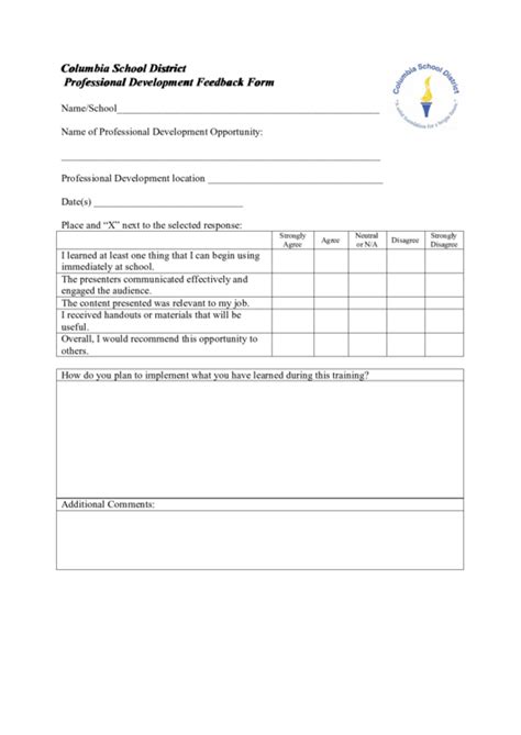 Professional Development Feedback Form Printable Pdf Download