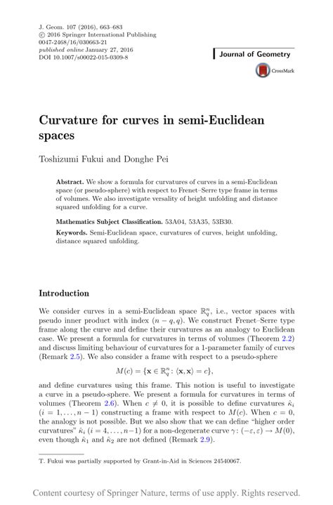 Curvature For Curves In Semi Euclidean Spaces Request Pdf