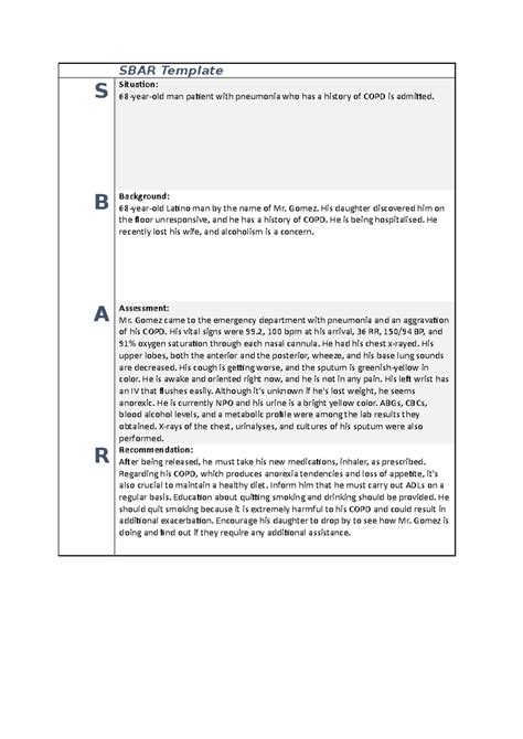 Sbar Report On Copd Patient Case Study Of Mr Gomez Studocu