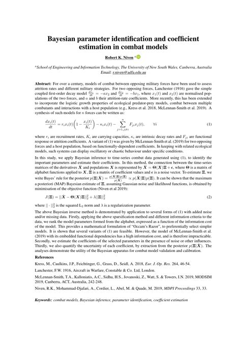 PDF Bayesian Parameter Identification And Coefficient Estimation In Combat Models Extended