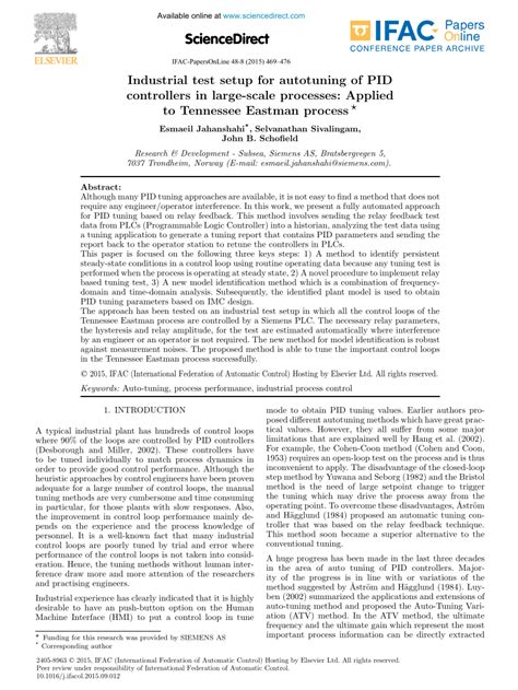 pdf industrial test setup for autotuning of pid controllers in large