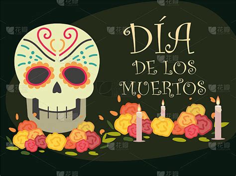 亡灵节，糖骷髅花和蜡烛墨西哥庆祝