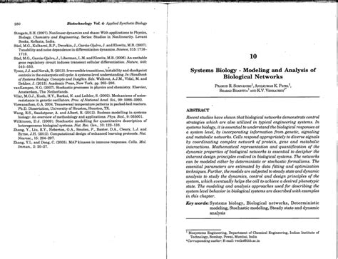 pdf systems biology modeling and analysis of biological networks