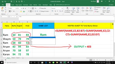 Nested Sumif With Drop Down List Excel Help