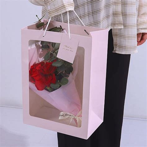투명창 꽃다발 꽃 쇼핑백 2size 사각 윈도우 Pvc 플라워 인형 화분 답례품 선물 창 쇼핑 백 종이 가 감도 깊은 취향