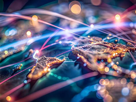 A Close Up View Of A Golden Globe With Glowing Lines Representing Global Connections And Data