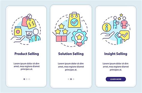 Selling Strategies Onboarding Mobile App Screen Presentation Menu