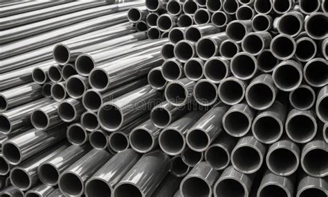 Black And White Large Stack Metal Pipes Varying In Size And Shape