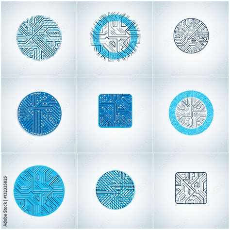 Set Of Vector Technology Cpu Designs With Square And Circular Bl Stock Vector Adobe Stock